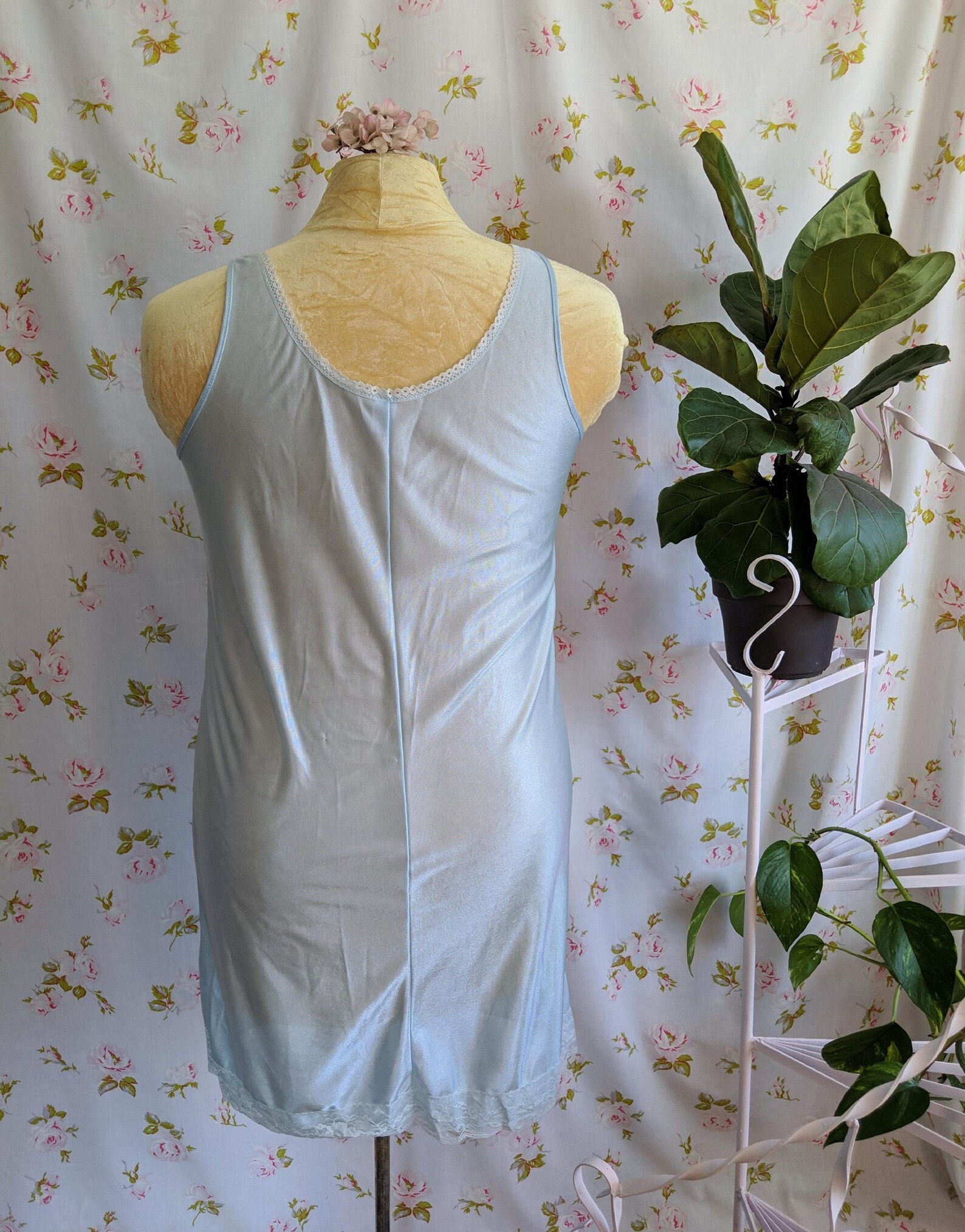 ALBERTA - Vintage Slinky Nylon Full Slip, Pastel Baby Blue Dress Slip ...
