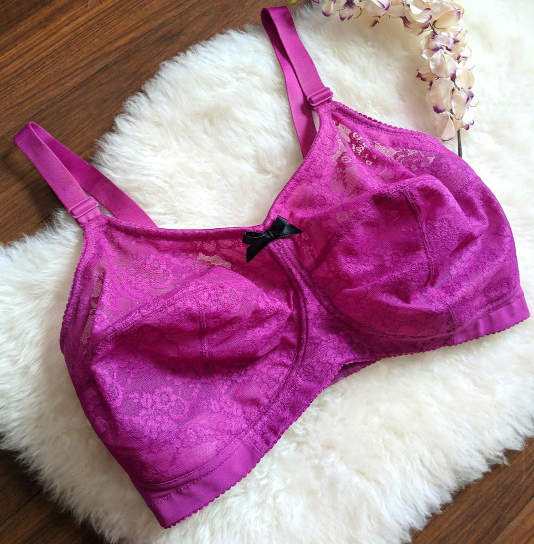 HAJI - Vintage Lace Bullet Bra, Hot Fuchsia Pink Brassiere, Retro Cone ...