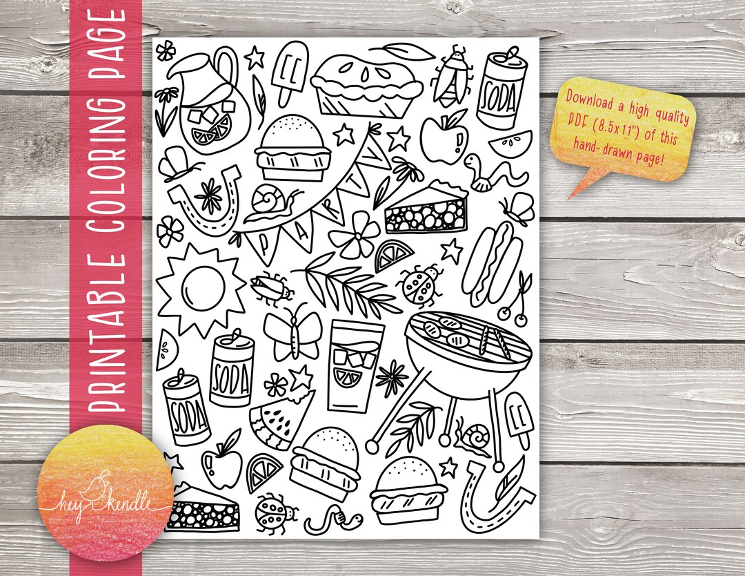 Summer BBQ Party Coloring Page - Etsy