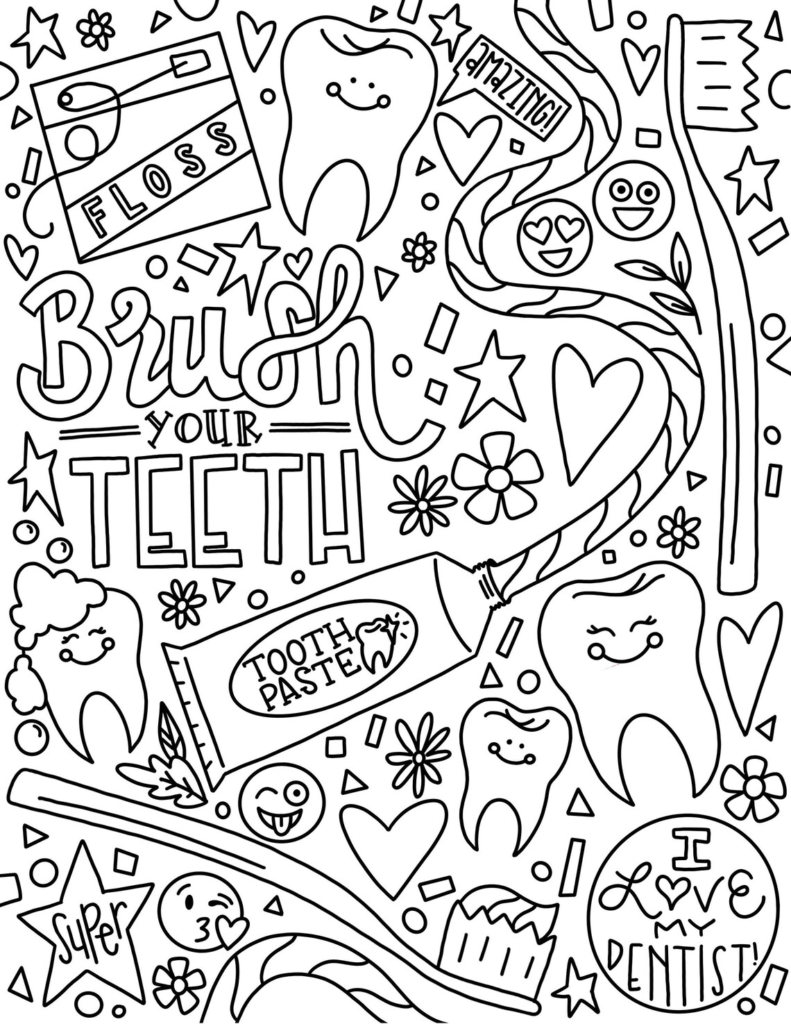 Brush Your Teeth Coloring Page Instant Download | Etsy