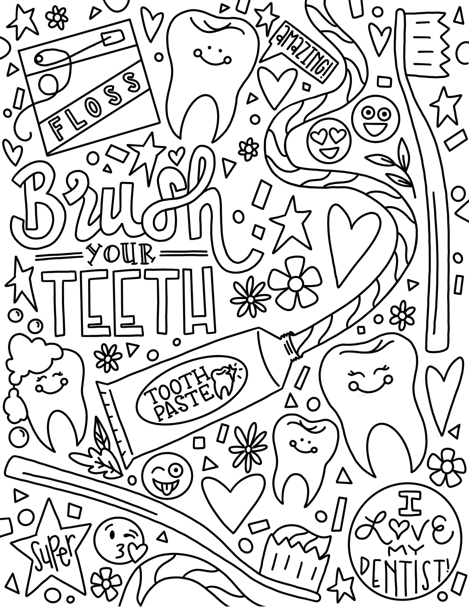 Brush Your Teeth Coloring Page Instant Download | Etsy