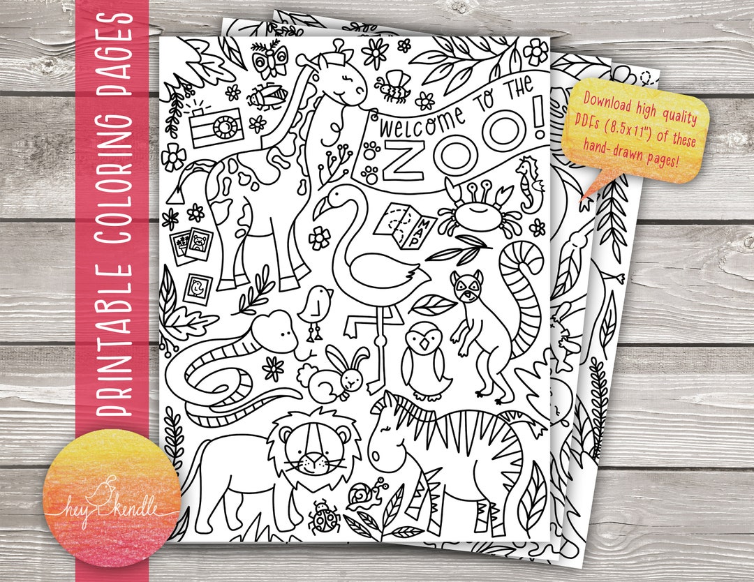 Zoo Coloring Pages - Instant Download - (hand-drawn Featuring Lions ...