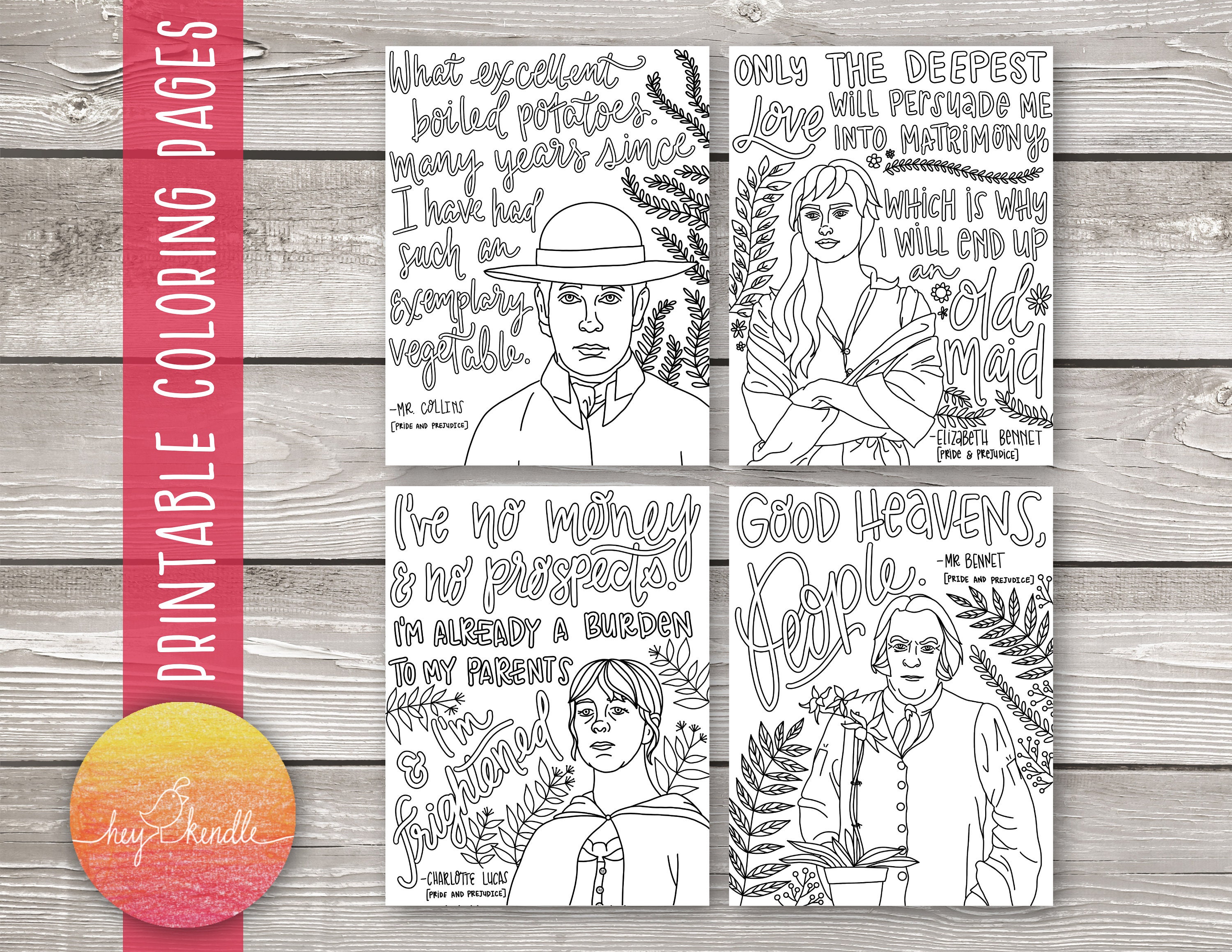 9 Pride and Prejudice Coloring Pages (instant Download) - Etsy UK