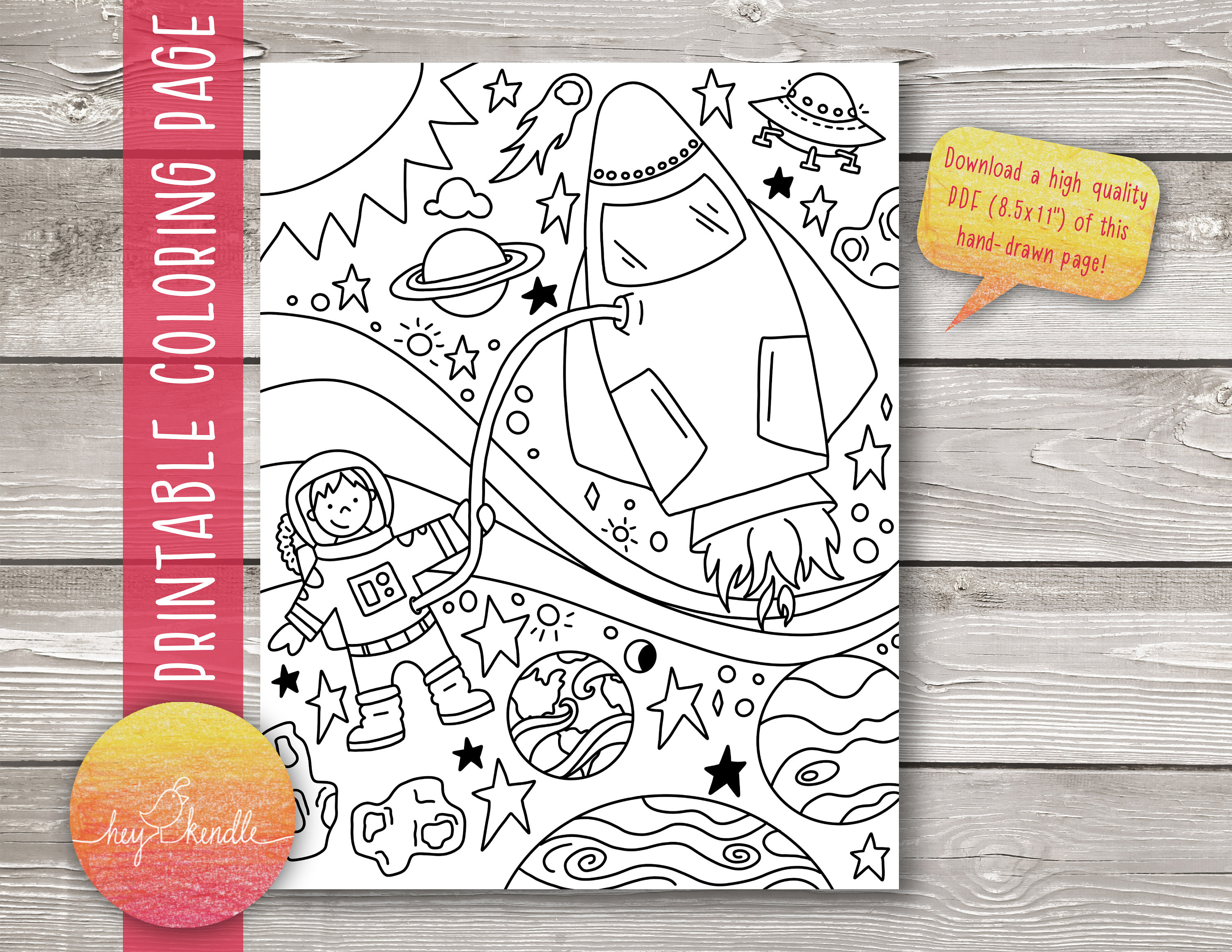 Space Astronaut Coloring Page - Instant Download - Etsy