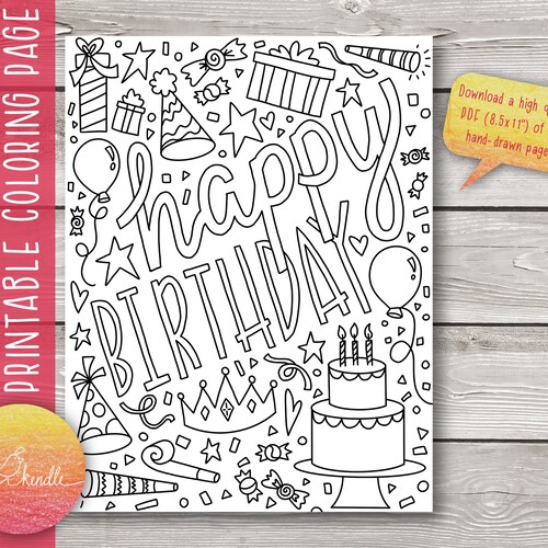 Instant Download Birthday Coloring Card Digital Greeting - Etsy