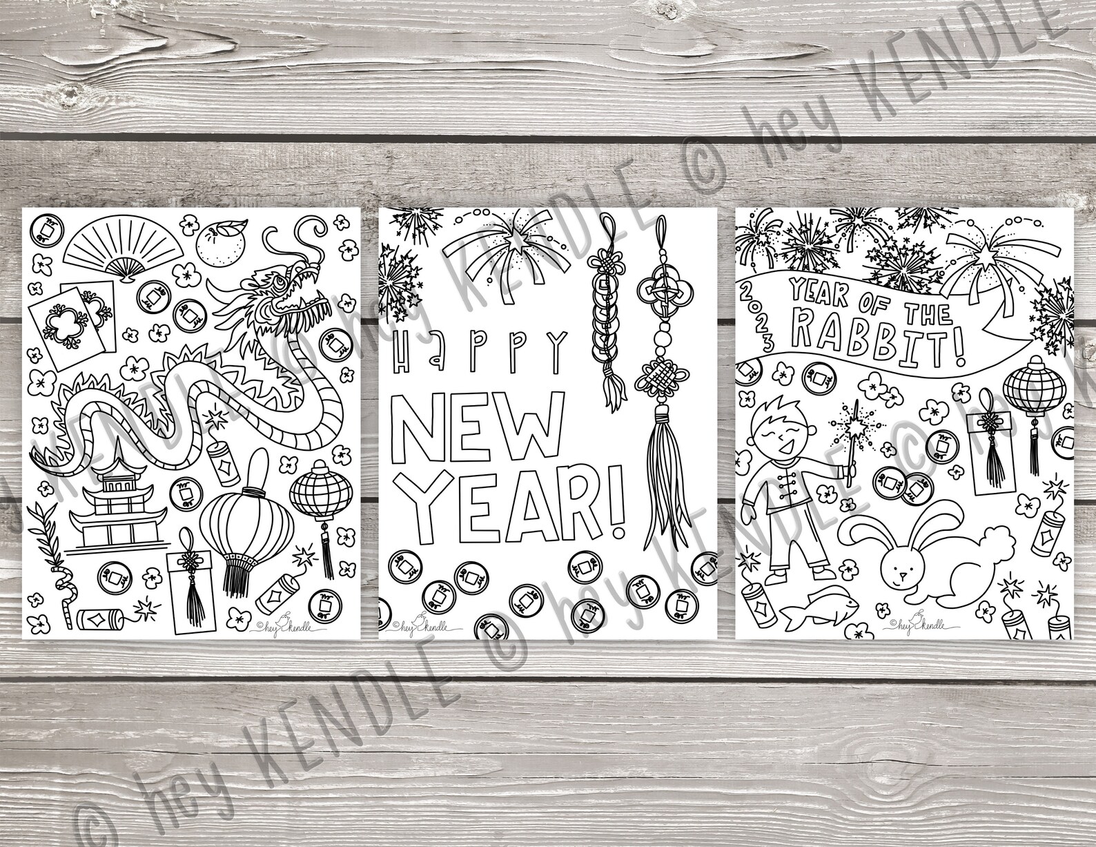 Chinese/lunar New Year Coloring Pages set of 3 - Etsy