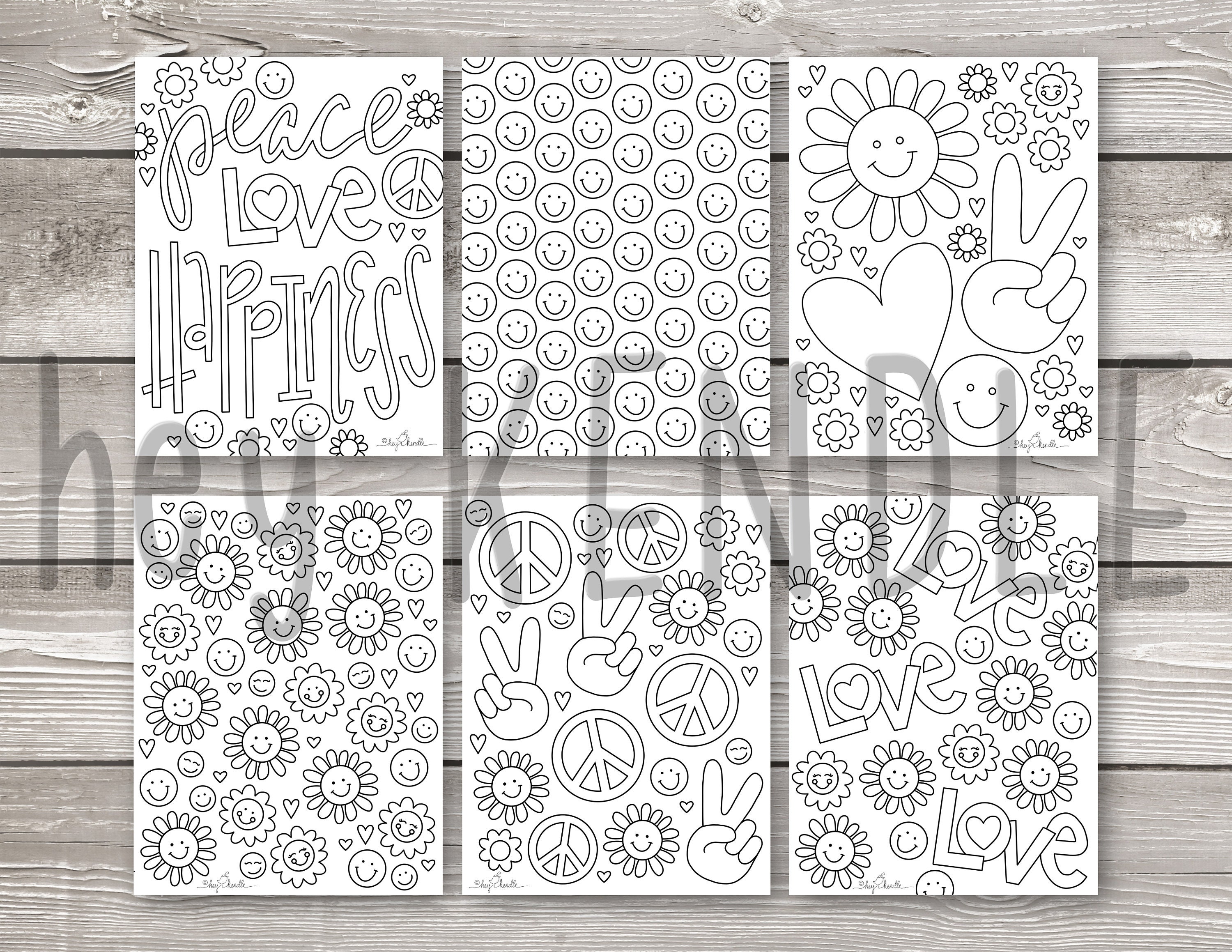 Peace, Love, Happiness - Coloring Pages - Set of 6! (instant Download ...