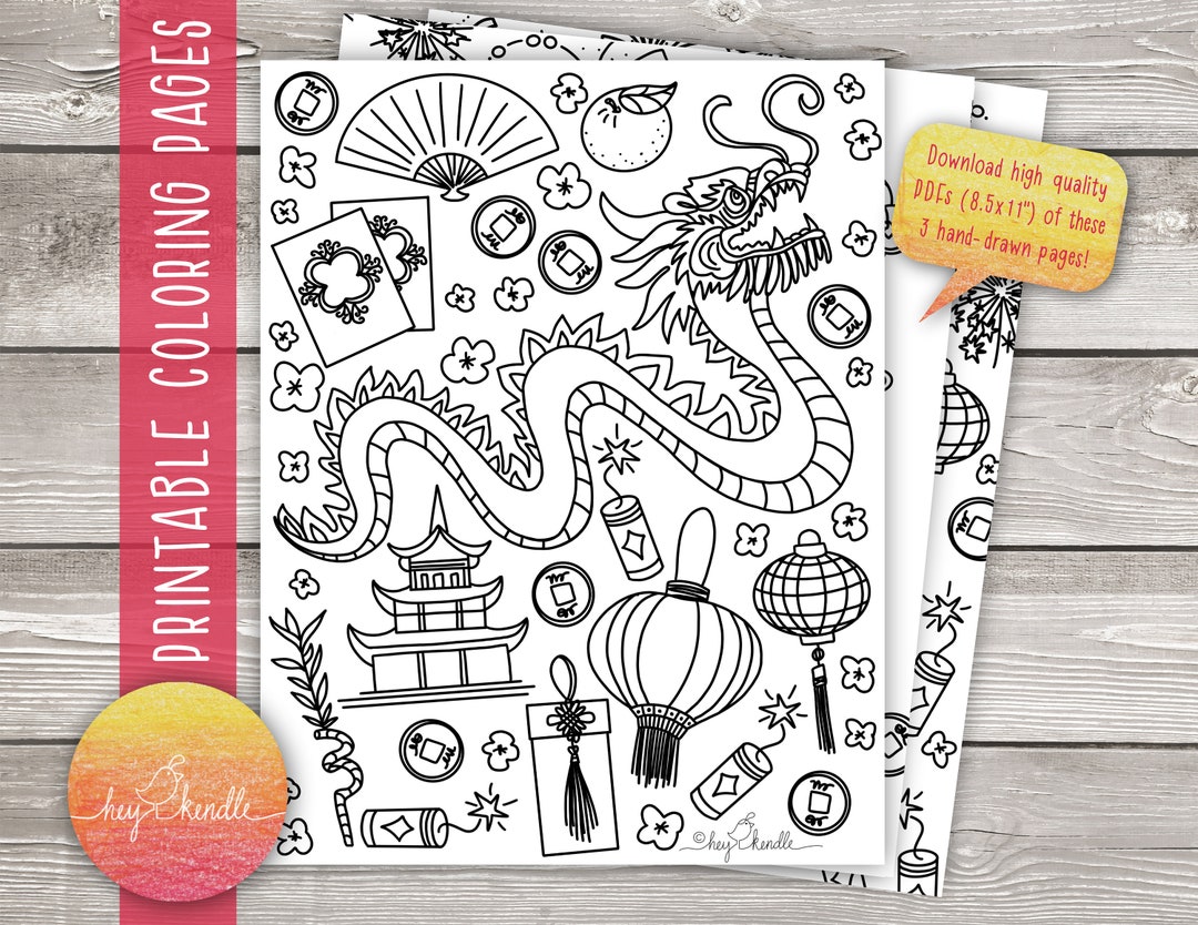 Chinese/lunar New Year Coloring Pages set of 3 - Etsy
