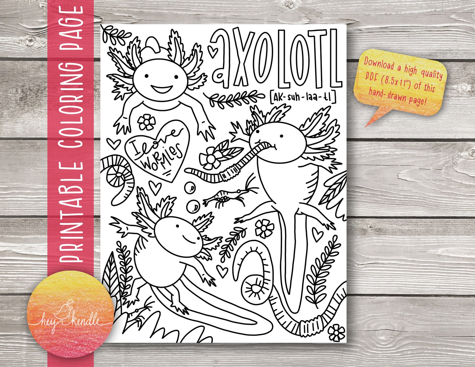 Axolotl Coloring Page (instant Download) - Etsy