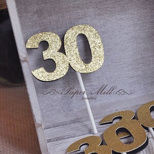 Number "30" Cupcake Toppers, 30th Birthday Party, Gold Glitter 30 ...