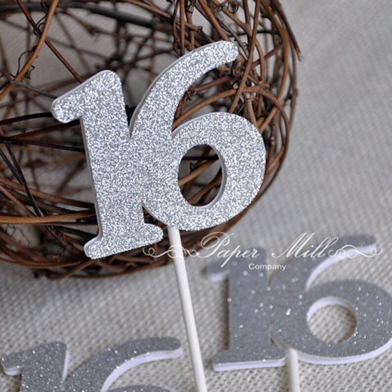 Sweet 16 Birthday Party Number 16 Silver Glitter - Etsy