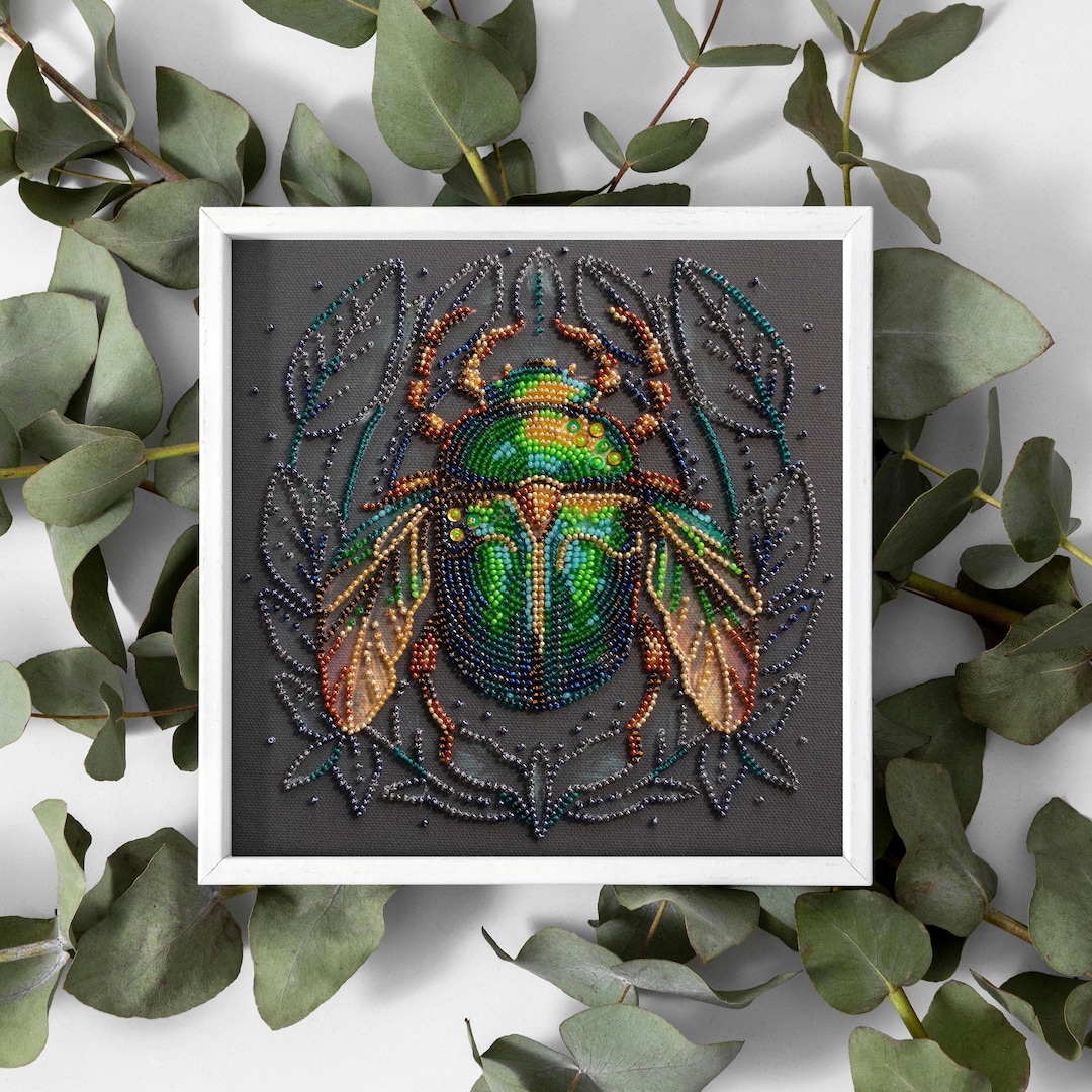 Bead Embroidery Kit Emerald Beetle From Abris Art, DIY Kit, Beading ...