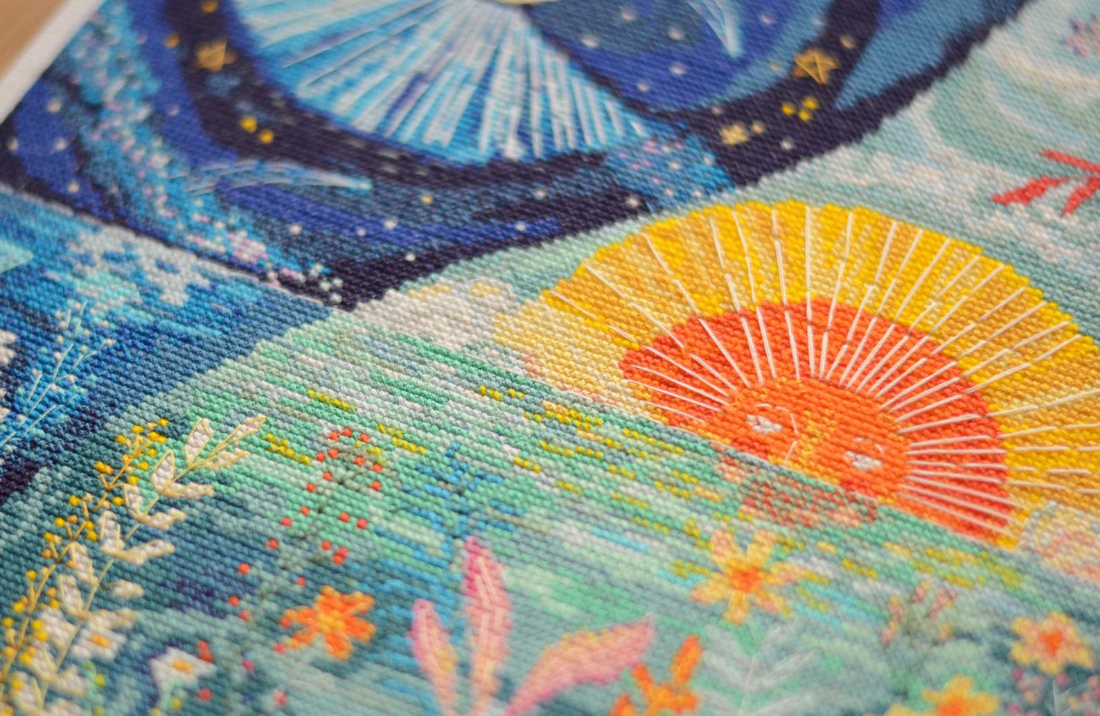 Moon and Sun Cross Stitch Kit, DIY Cross Stitch Pattern, Embroidery Kit ...