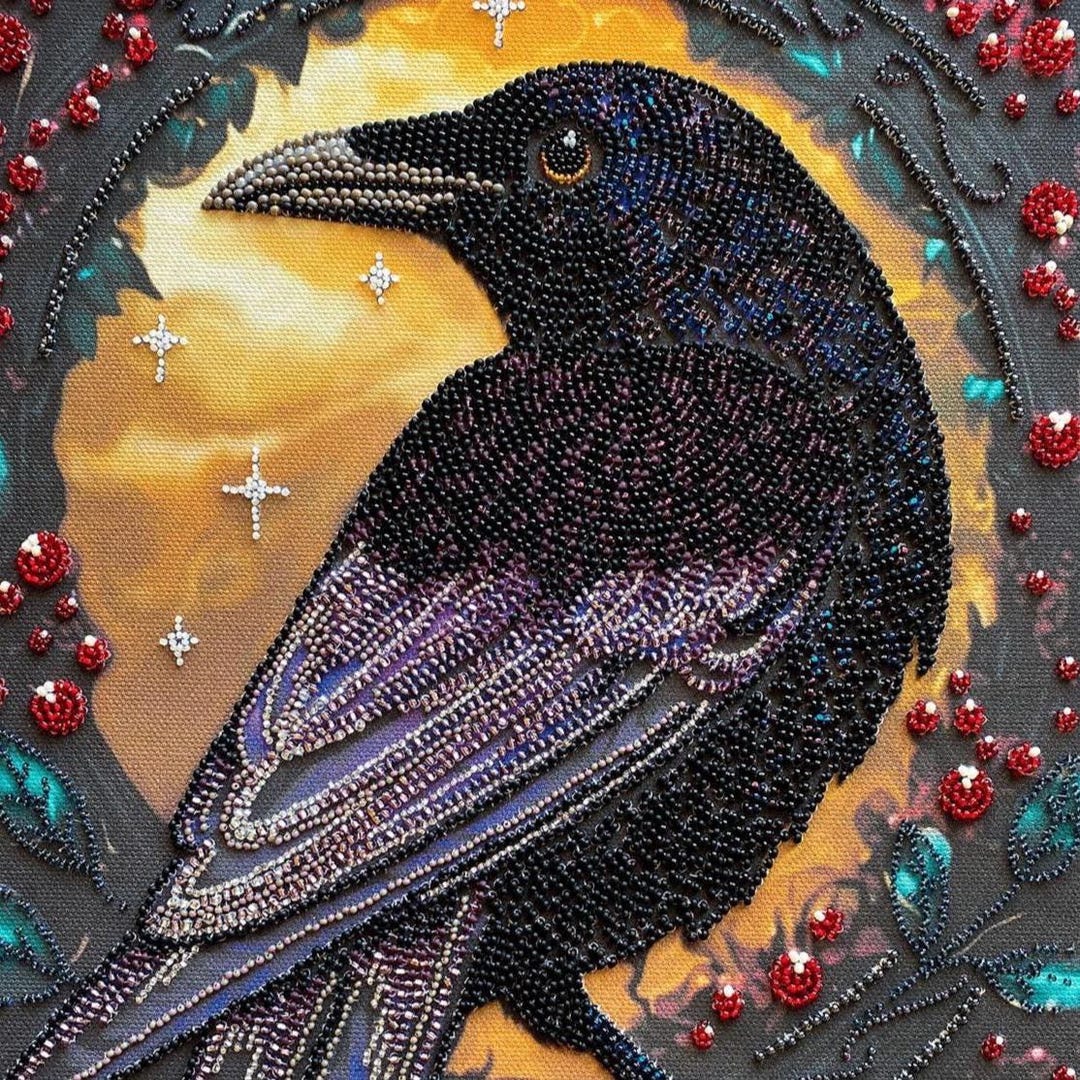 Crow or Raven Beading Set, Black Bird Embroidery Kit, Gothic Style ...