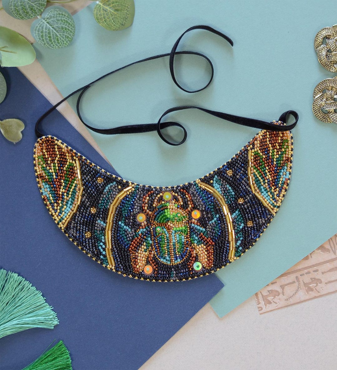 Egyptian Bug Bead Embroidery Kit - Emerald Beetle Beading Kits - Bugs ...