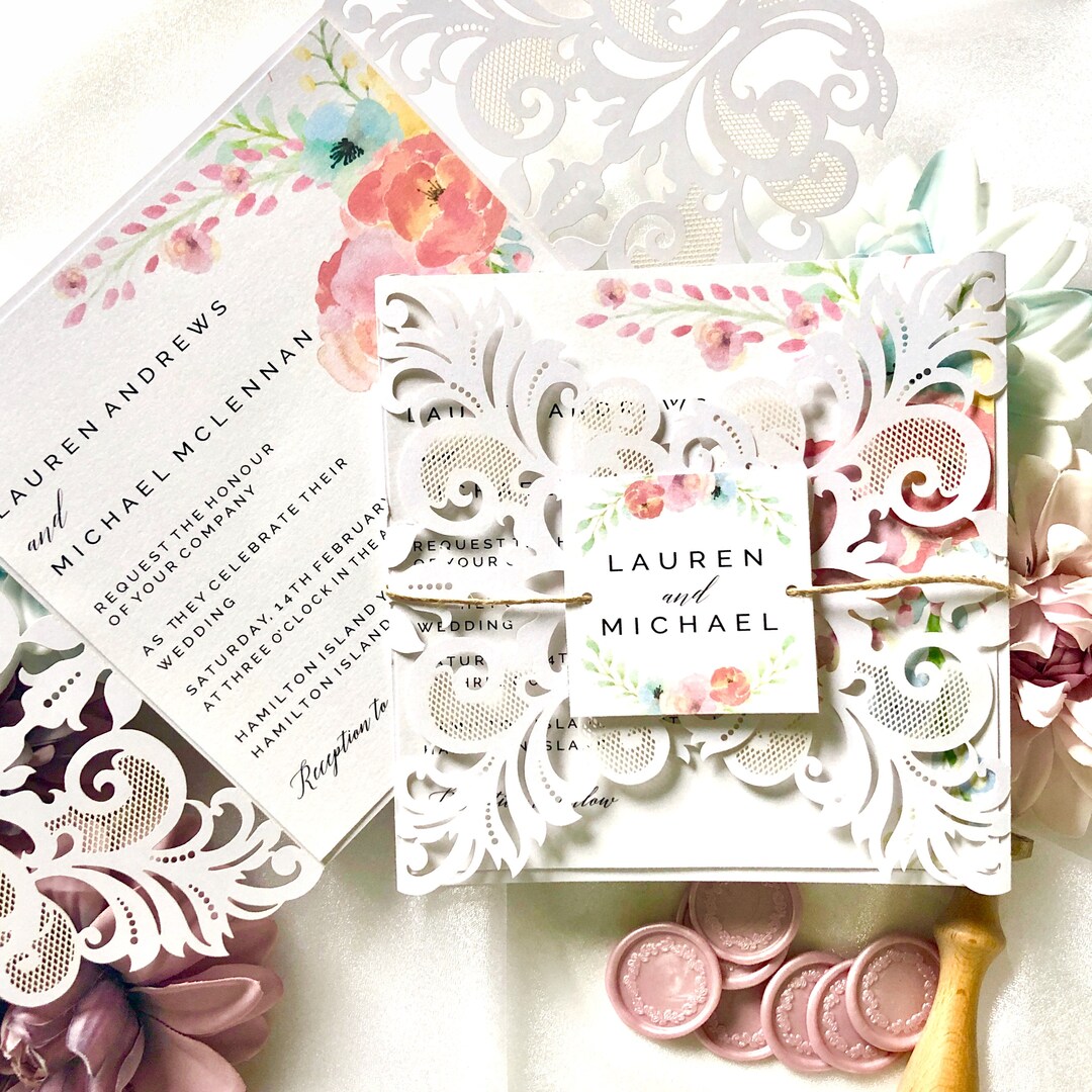 Laser Cut Rustic Wedding Invitation Printed SAMPLE - Floral Invitations ...