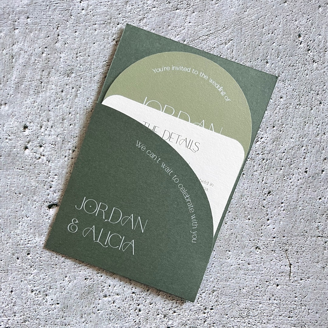 Arch Pocket Layered Modern Wedding Invitation Set in Sage Greens, Die ...