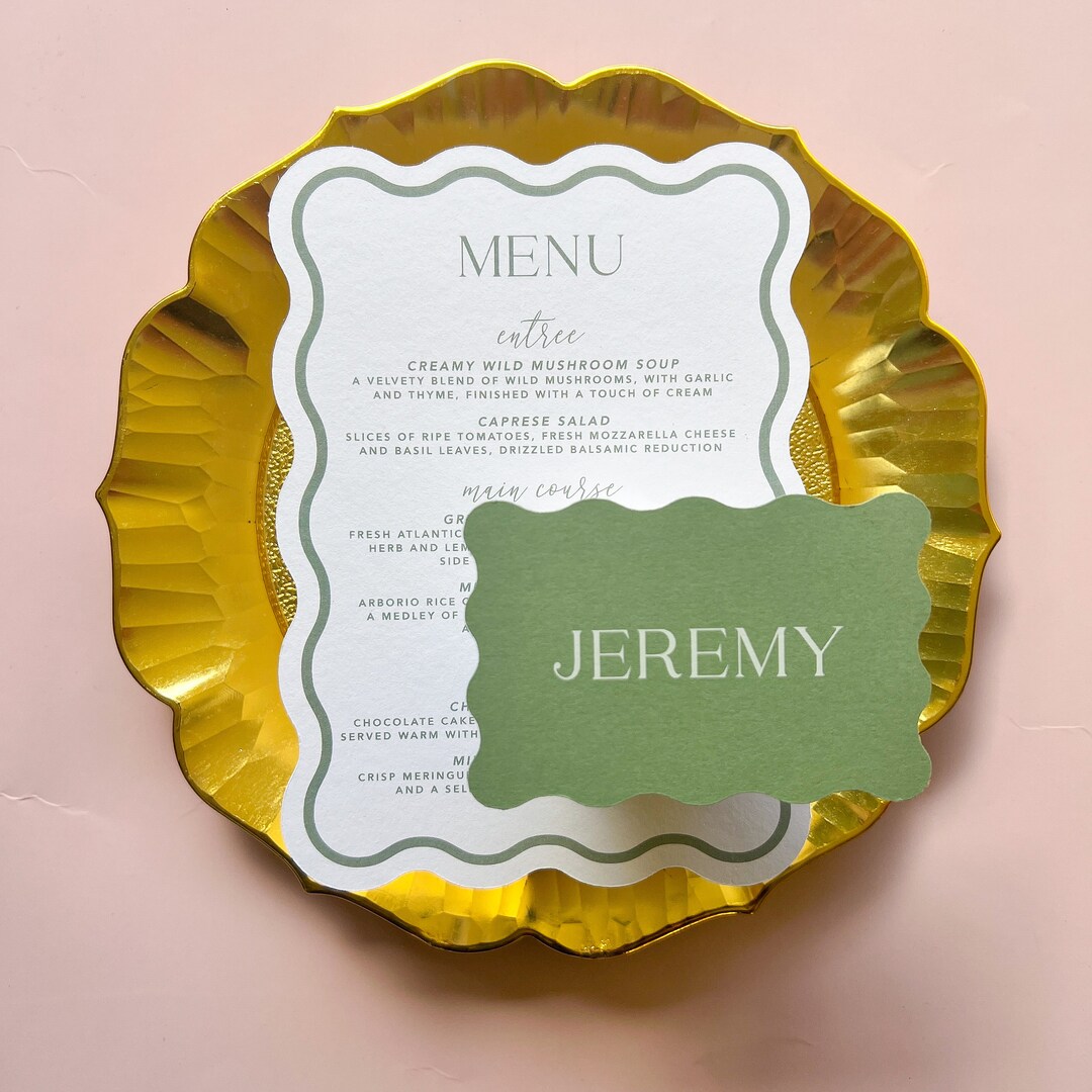 Printed Wave Shape Wedding Menus and Place Cards | Wavy Menu | Choose ...