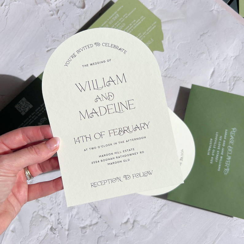 Arch Layered Modern Mountain Shape Die Cut Wedding Invitation Set in ...