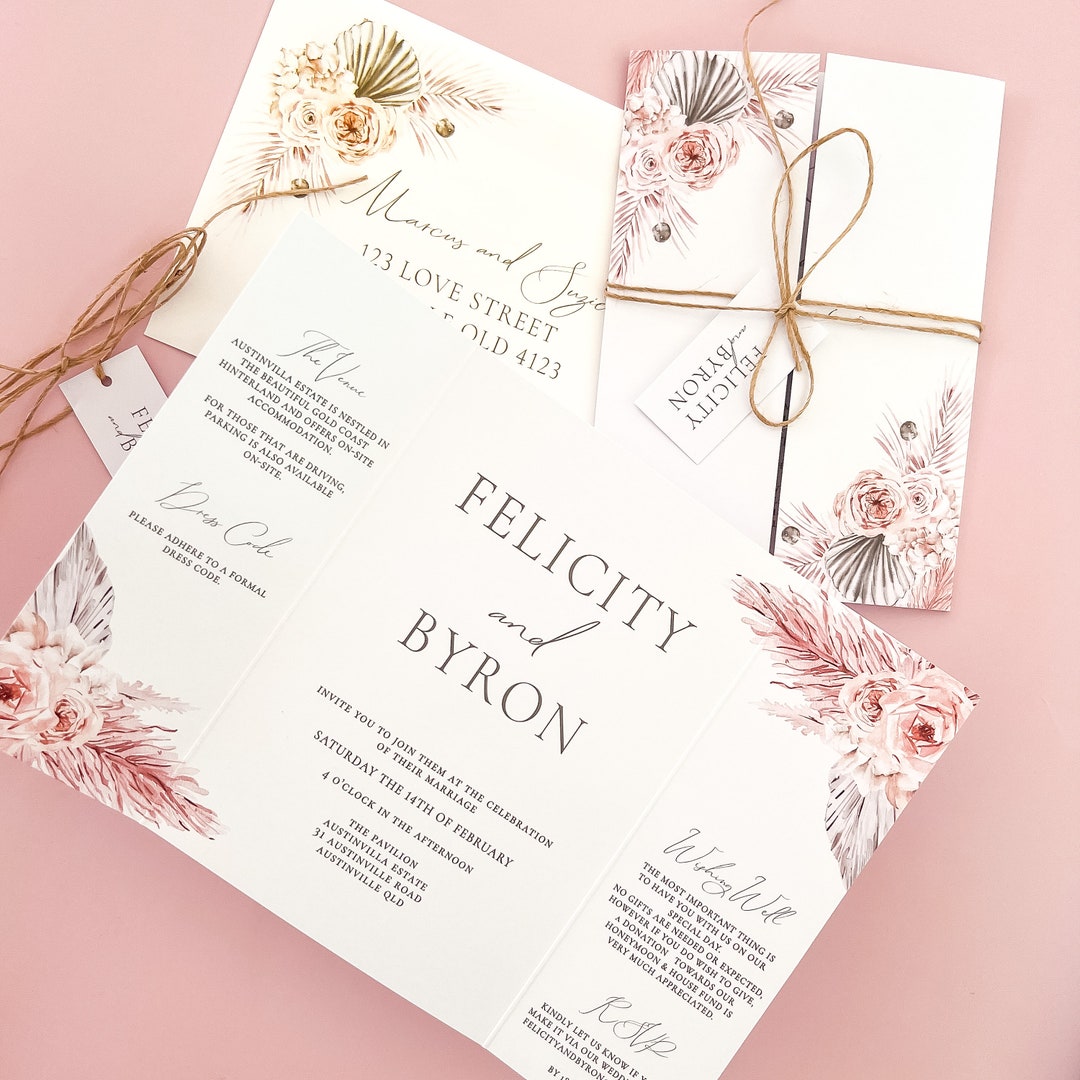 Boho Rustic Wedding Invitation Sample Printed Wedding Invite, Dusty ...