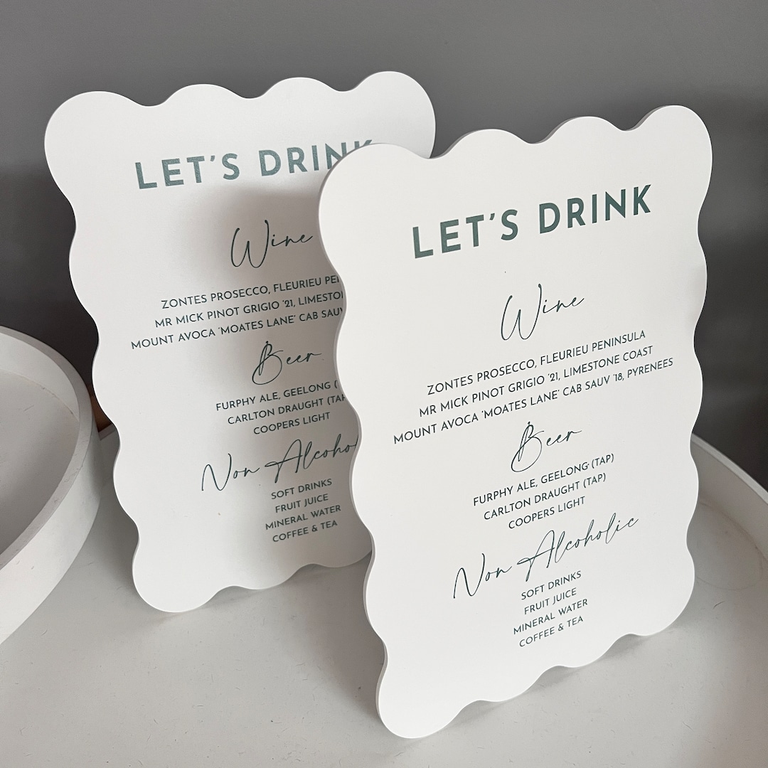 Wave Bar Sign | Wedding Drinks Menu | Wiggle Printed on PVC Board ...