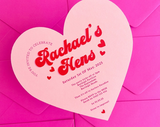 Printed Heart Bachelorette Party Invitation- Hen's Night Bridal Shower ...