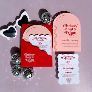 Wave Pocket Layered Modern Wedding Arch Invitation Set, Modern Wavy Die ...