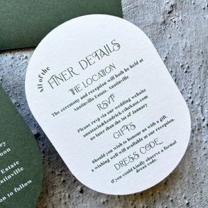Oval or Arch Shape Modern Wedding Invitation Set in Green , Printed ...