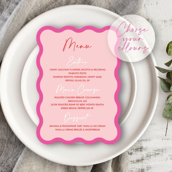 Wave Menu Printed Wiggle Shape Wedding Menu Cards Choose - Etsy Australia