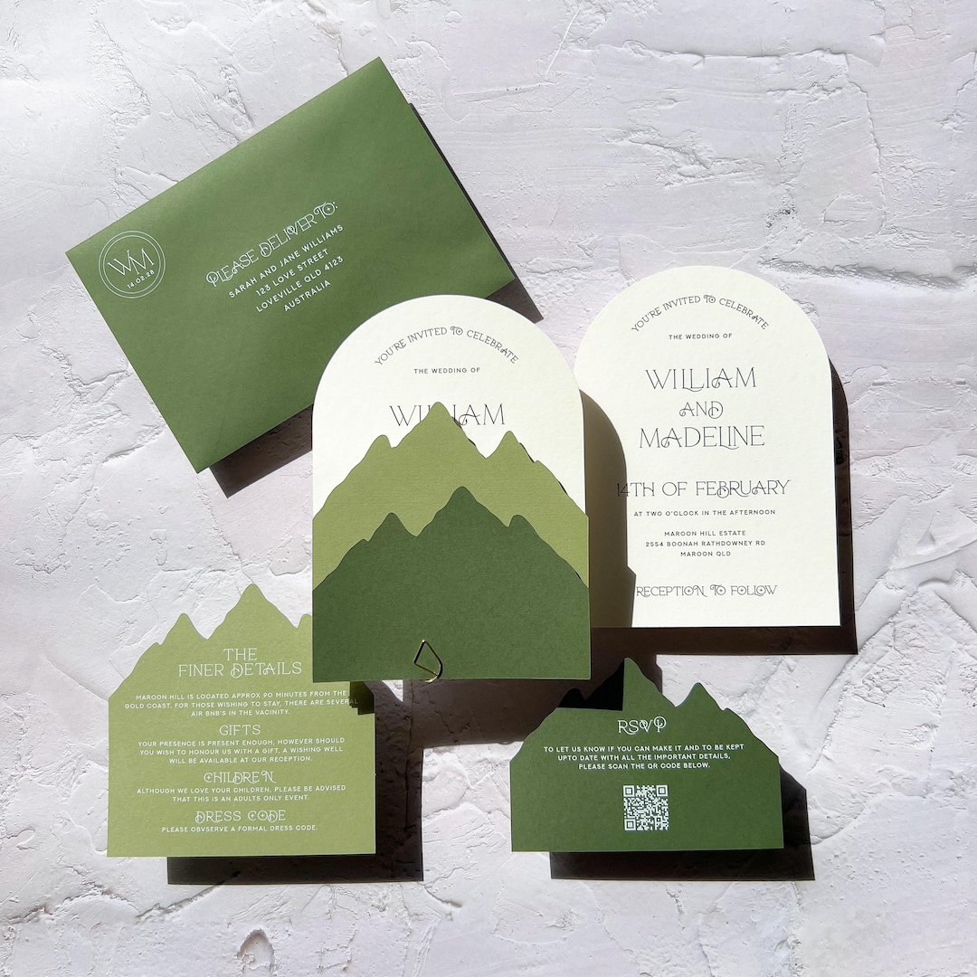 Arch Layered Modern Mountain Shape Die Cut Wedding Invitation Set in ...