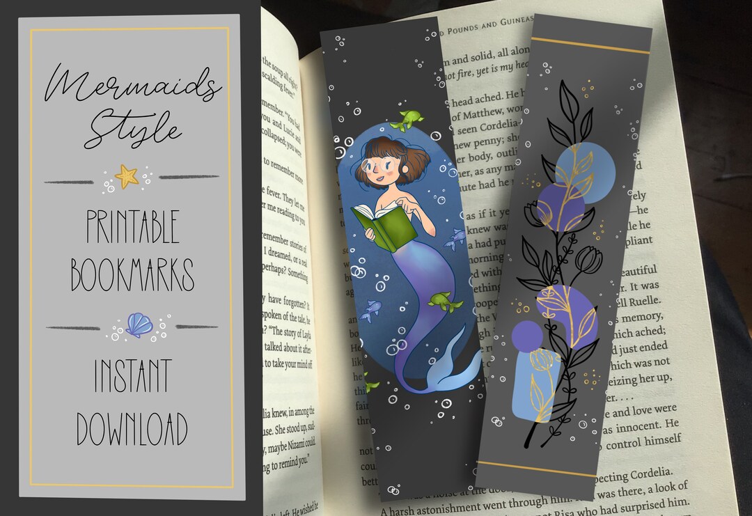 Mermaids Style Printable Bookmarks | Set of 2 Illustrated Instant ...