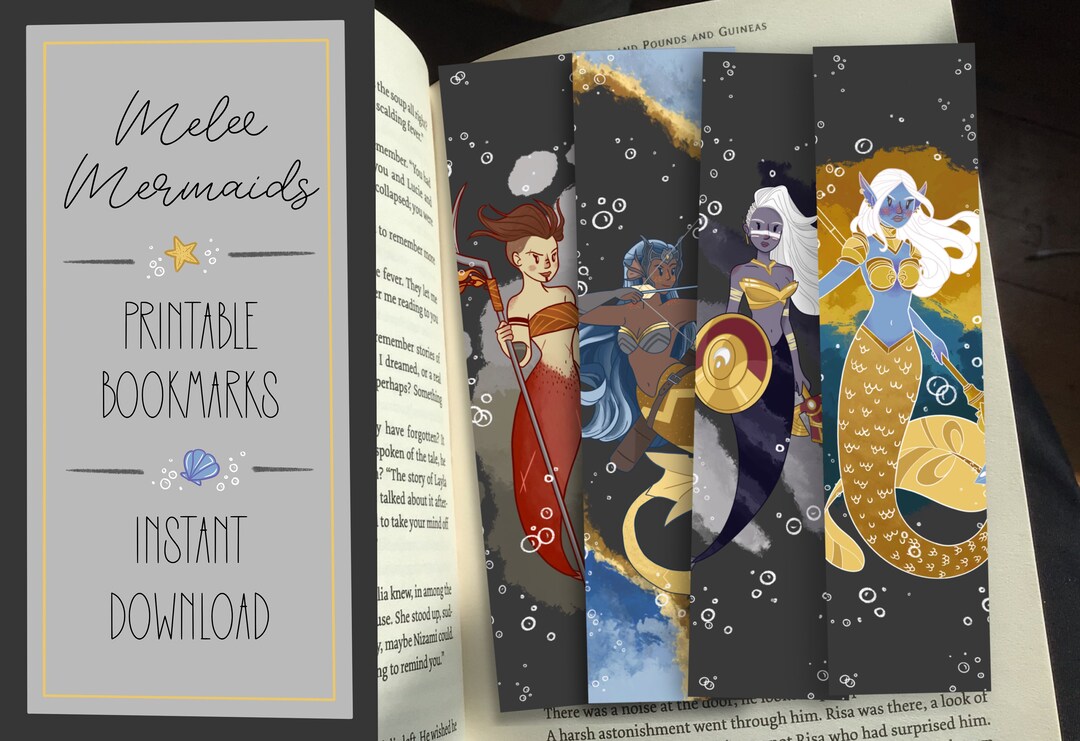 D&D Melee Mermaids Printable Bookmarks | Set of 4 Illustrated Instant ...