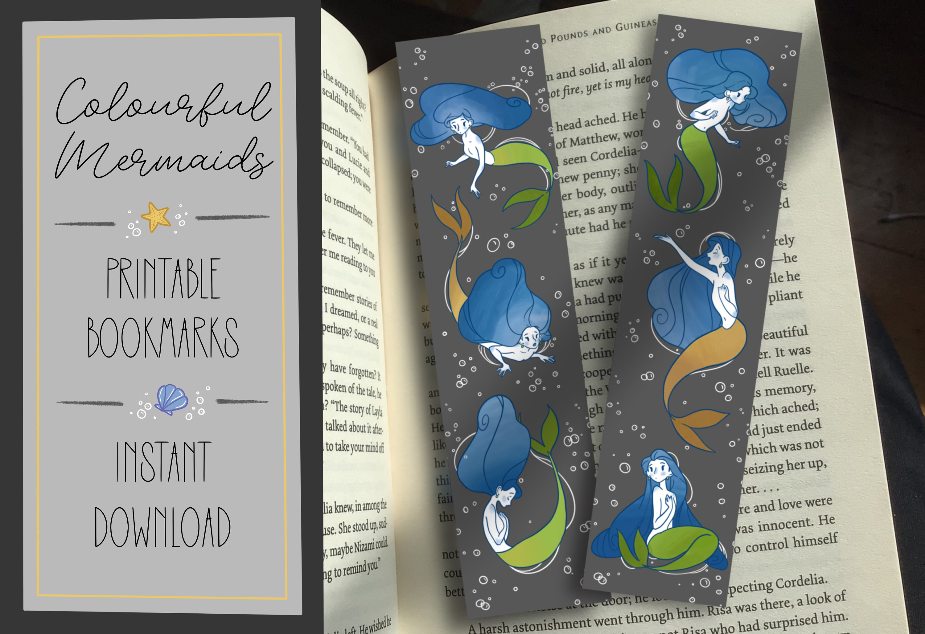 Colourful Mermaids Pattern Printable Bookmarks | Set of 2 Illustrated ...
