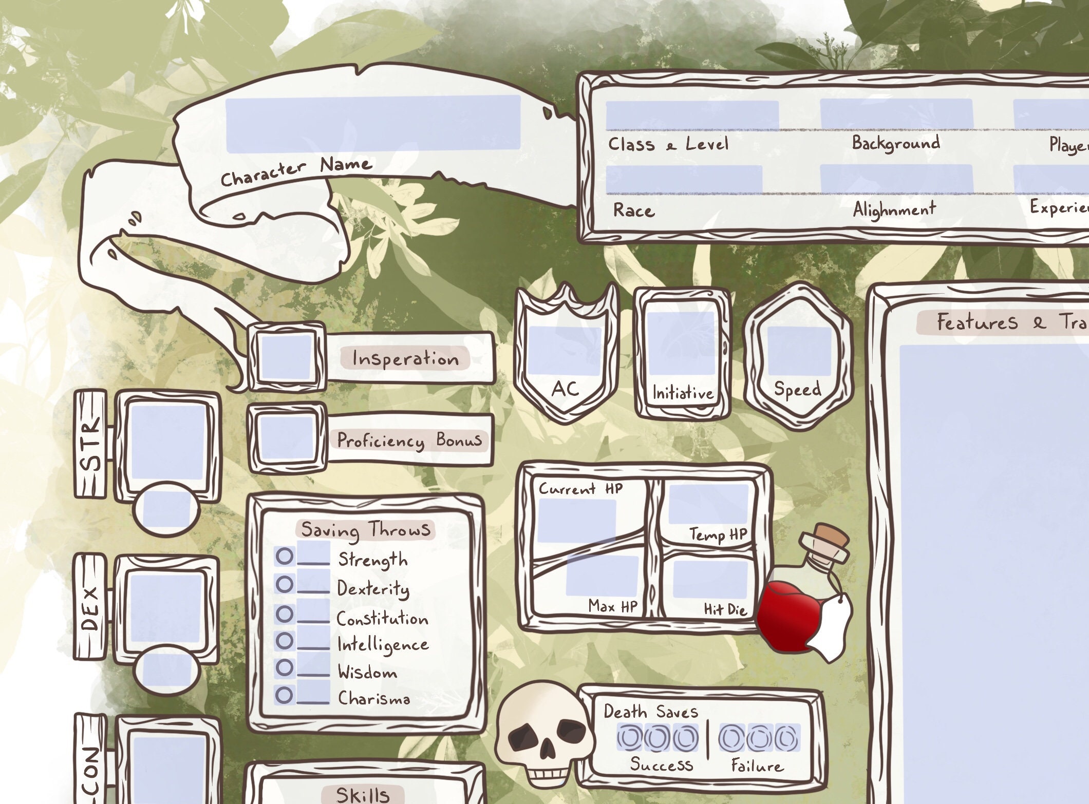 FORM-FILLABLE Druid Themed Character Sheets Dungeons and Dragons 5E - Etsy