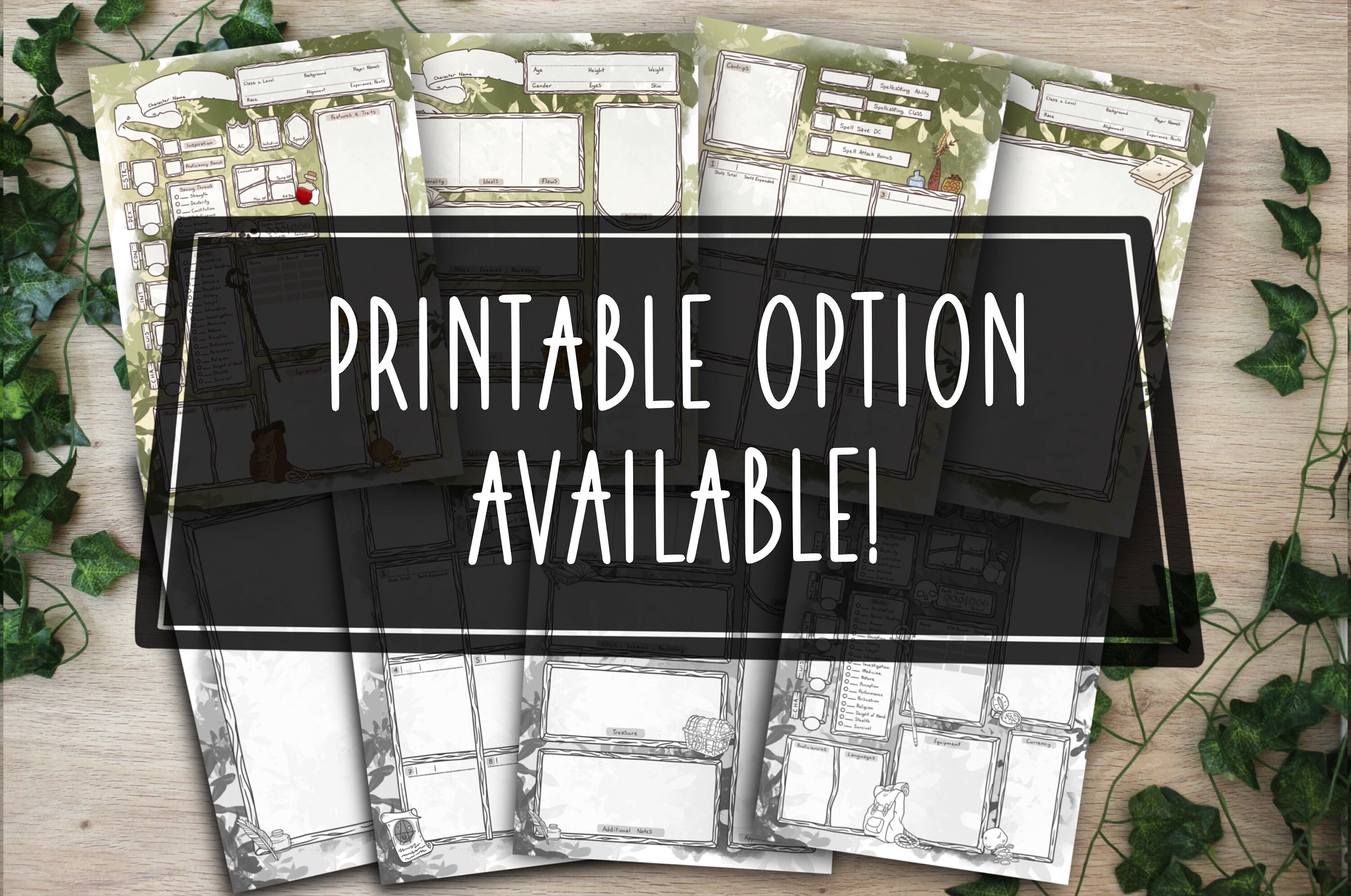 FORM-FILLABLE Druid Themed Character Sheets Dungeons and Dragons 5E - Etsy