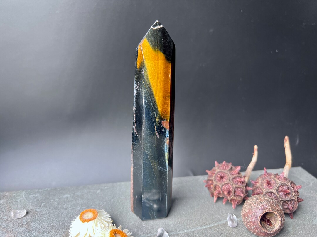 Blue Hawk Eye/tigers Eye Tower With Tiger Iron Fully Polished Point - Etsy
