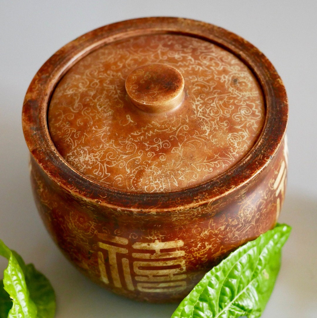Brown Jadeite Stone Jar 6 Inches With Lid and Ornaments - Etsy