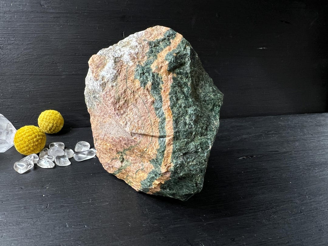 Raw Orbicular Jasper 3.6 Inches Green and Peach Suiseki Stone With Cut ...