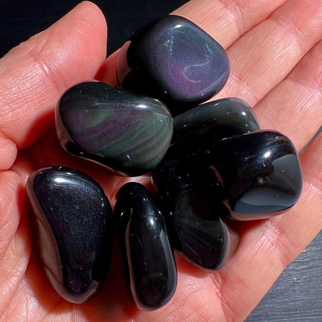 Rainbow Obsidian Tumbled Stone, Polished Obsidian Tumbler 1 Inch Purple ...