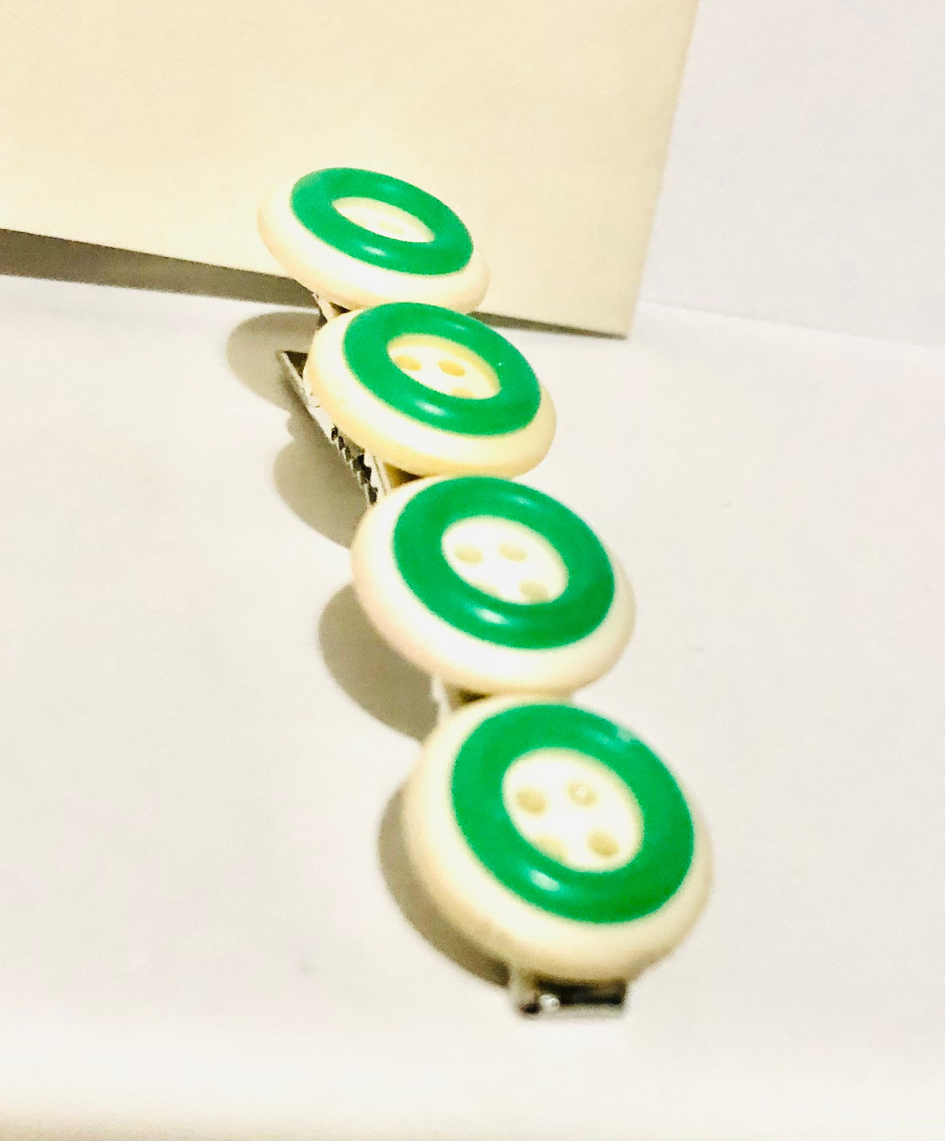Retro Green and White Button Hair Clip. - Etsy