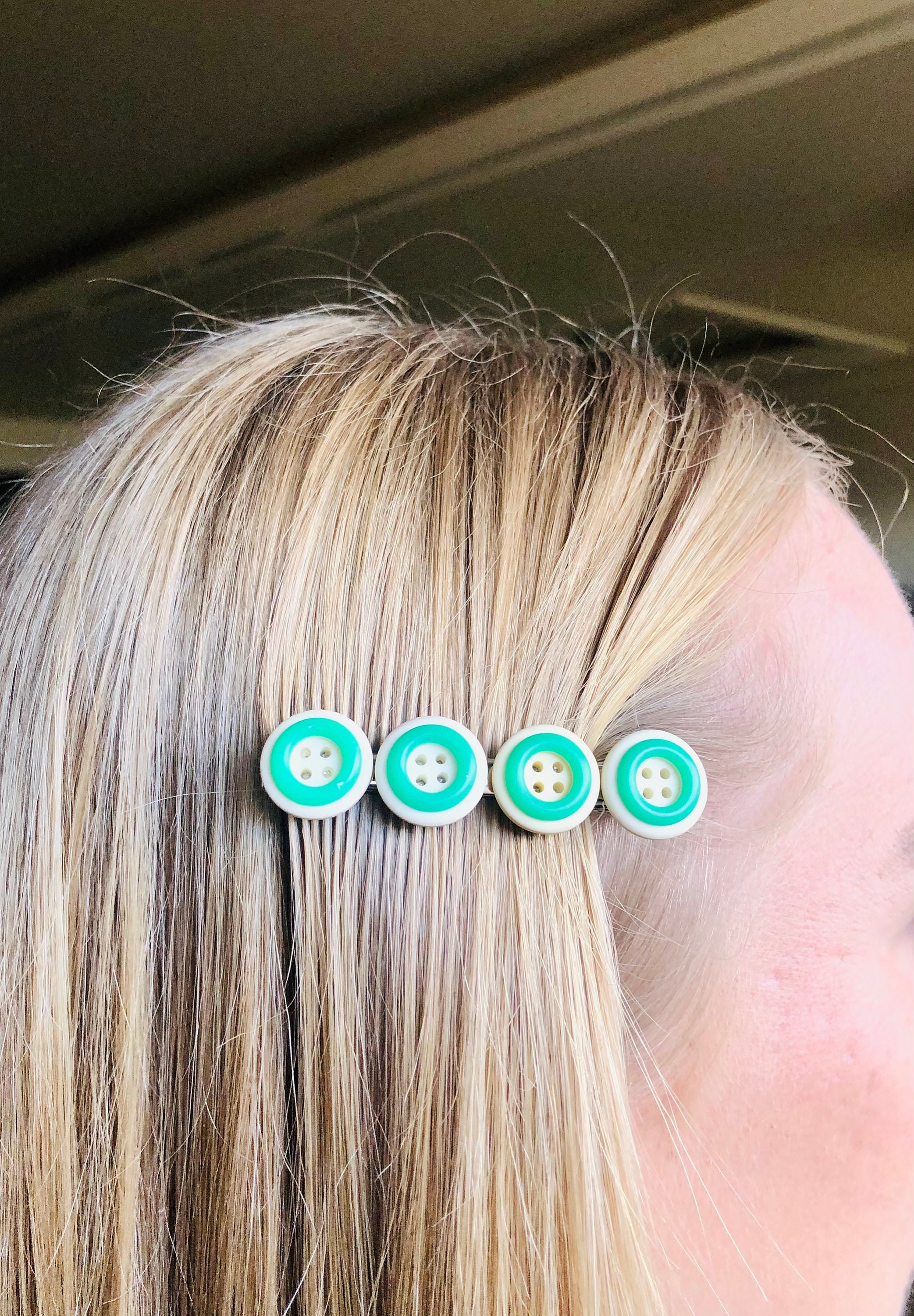 Retro Green and White Button Hair Clip. - Etsy