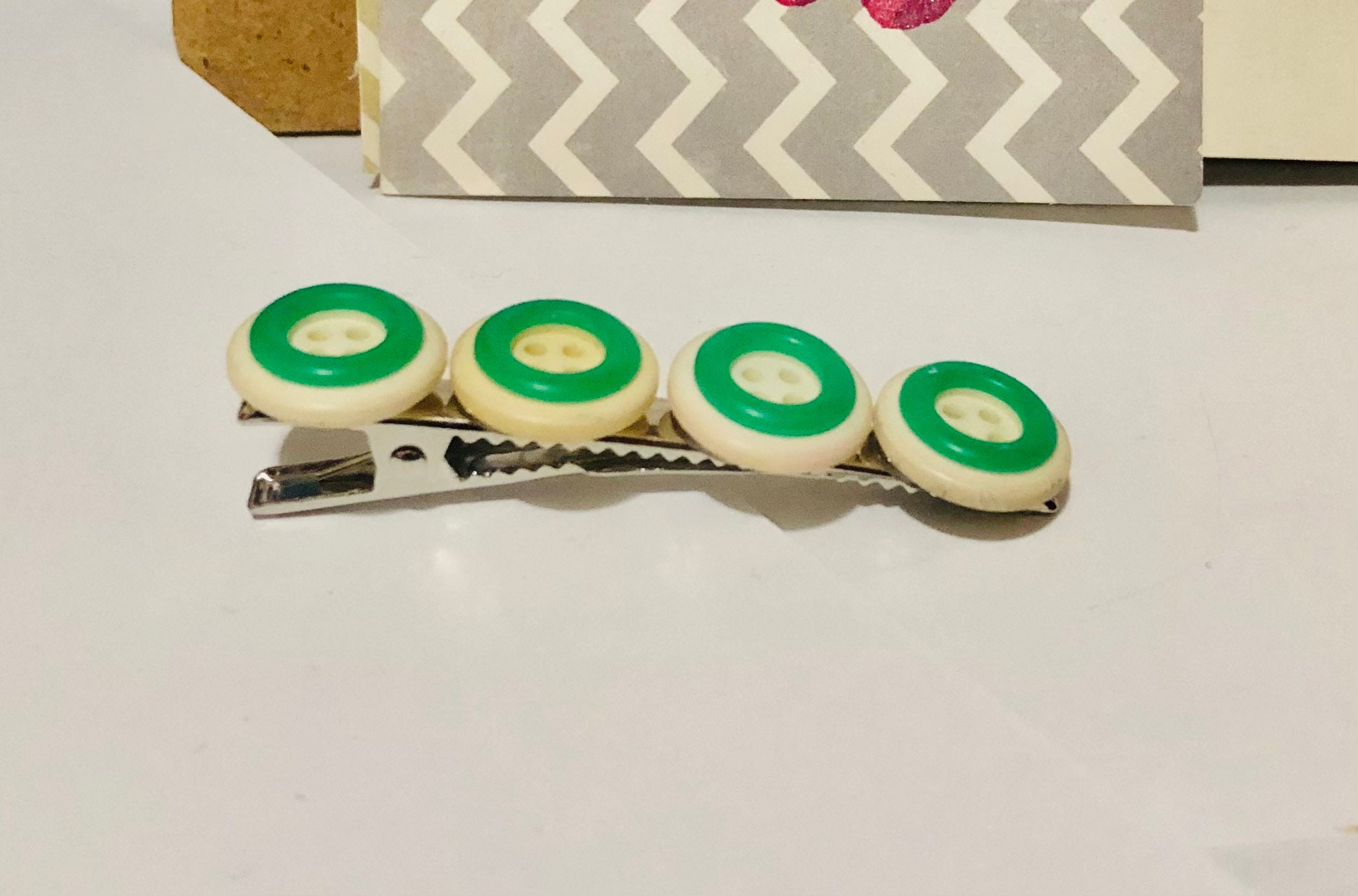 Retro Green and White Button Hair Clip. - Etsy
