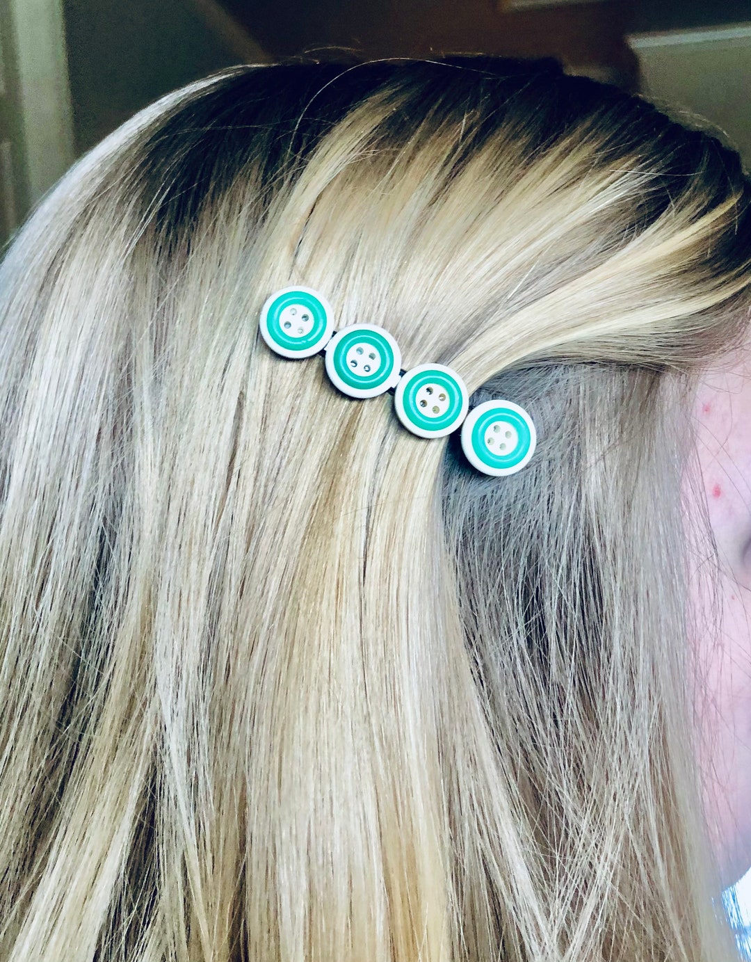 Retro Green and White Button Hair Clip. - Etsy
