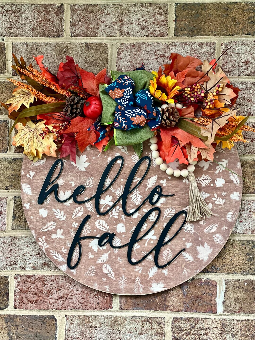 Hello Fall Round Door Hanger, Autumn Door Decor, 3D Wooden Sign, Fall ...