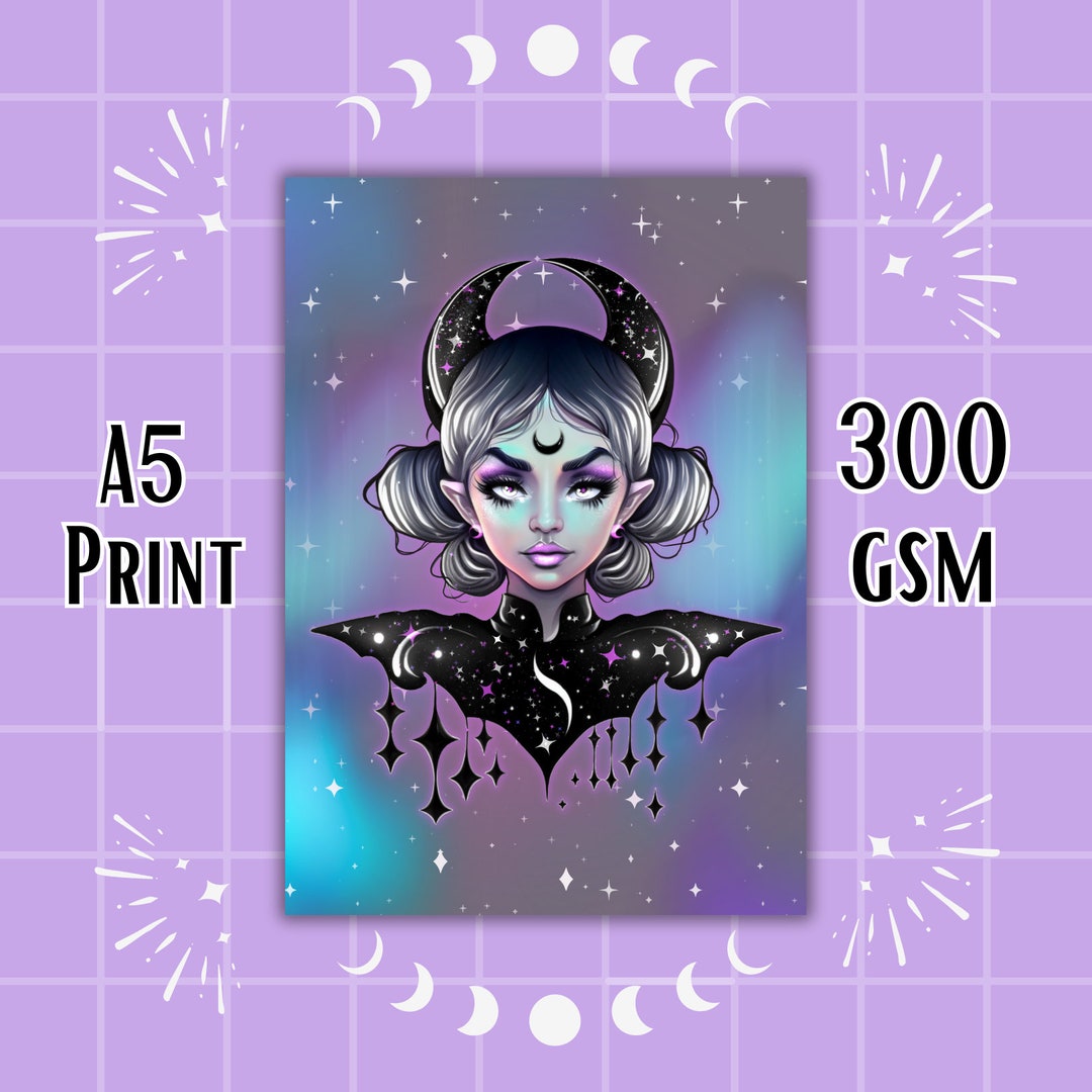Moon Witch Elf Pirnt, A5 Print, Magical Prints, Fantasy Prints, Gothic ...
