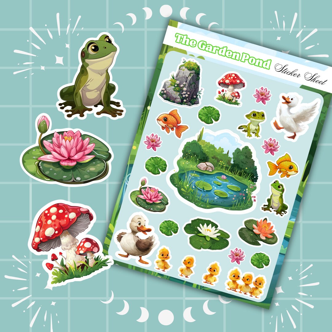 The Garden Pond Sticker Sheet, Sticker Sheets, Planner Sticker Sheets ...