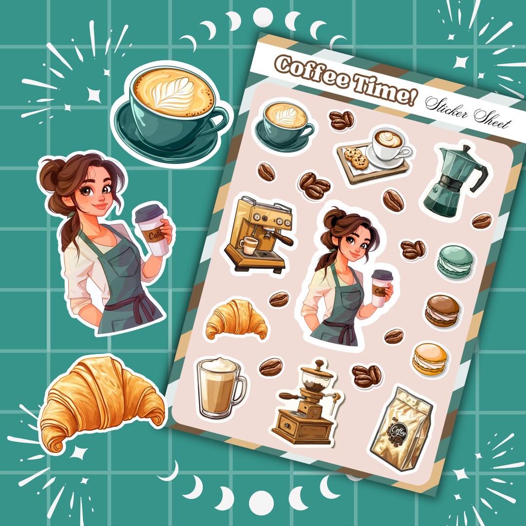 The Coffee Time Sticker Sheet, Sticker Sheets, Planner Sticker Sheets ...