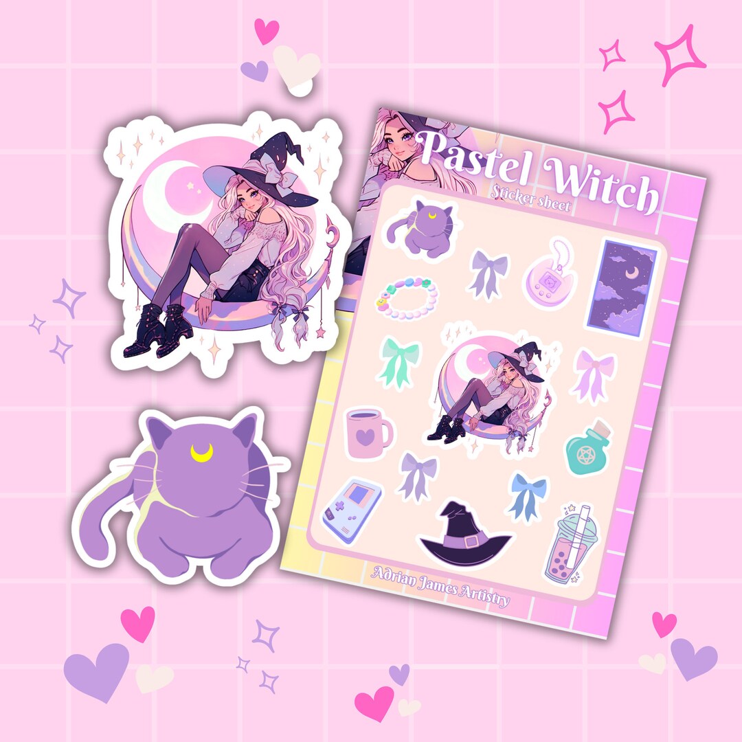 Pastel Witch Sticker Sheet, Planner Sticker Sheets, Halloween Stickers ...