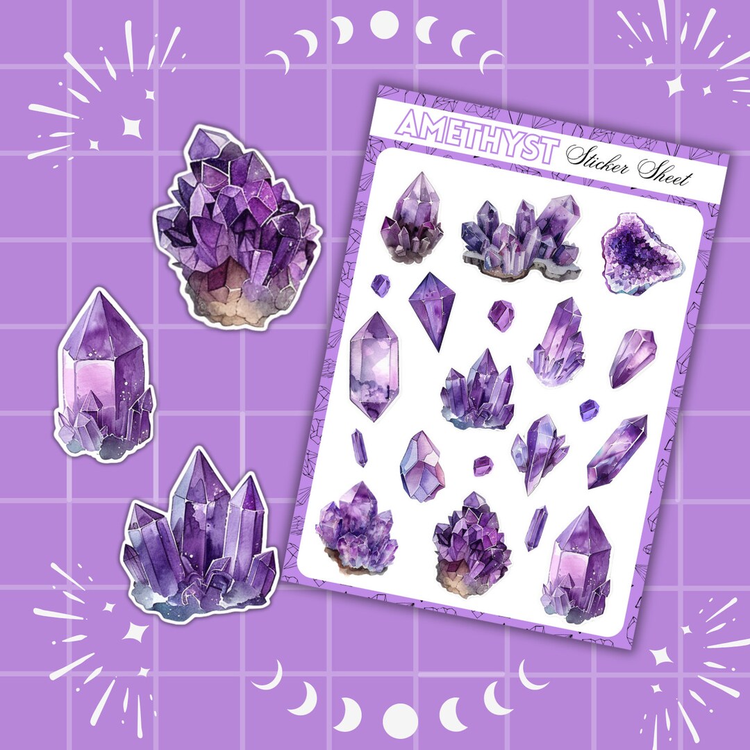 Amethyst Crystal Sticker Sheet, Sticker Sheets, Planner Sticker Sheets ...