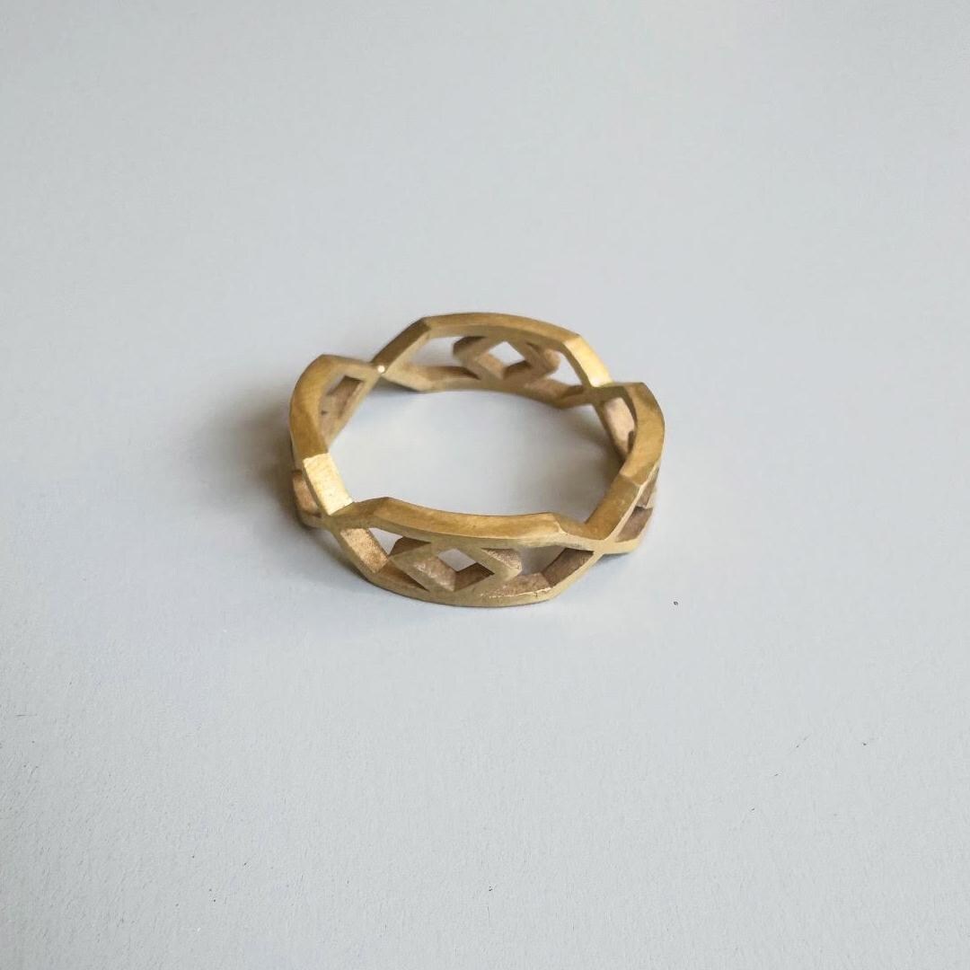 14k Solid Gold Lucky Ring With Geometric Shapes and Matte Finish - Etsy